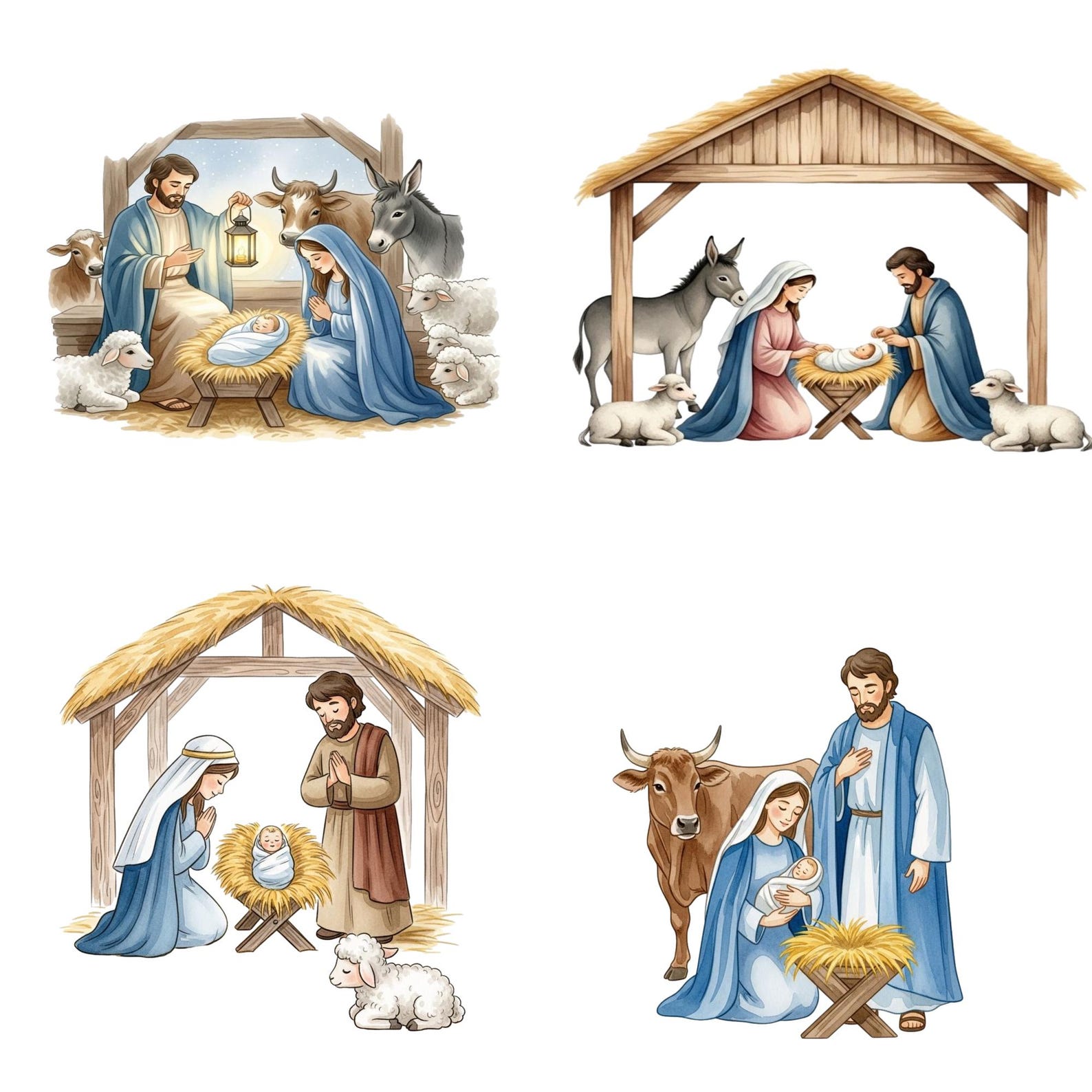 Nativity Scene Clipart Bundle, 16 Watercolor Christmas Pngs, Holy ...