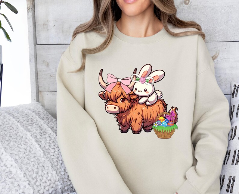 Easter Highland Cow Png, Easter Bunny Png, Cute Easter Clipart, Happy ...