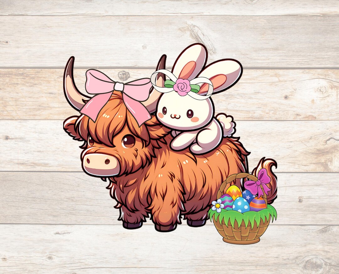 Easter Highland Cow Png, Easter Bunny Png, Cute Easter Clipart, Happy ...