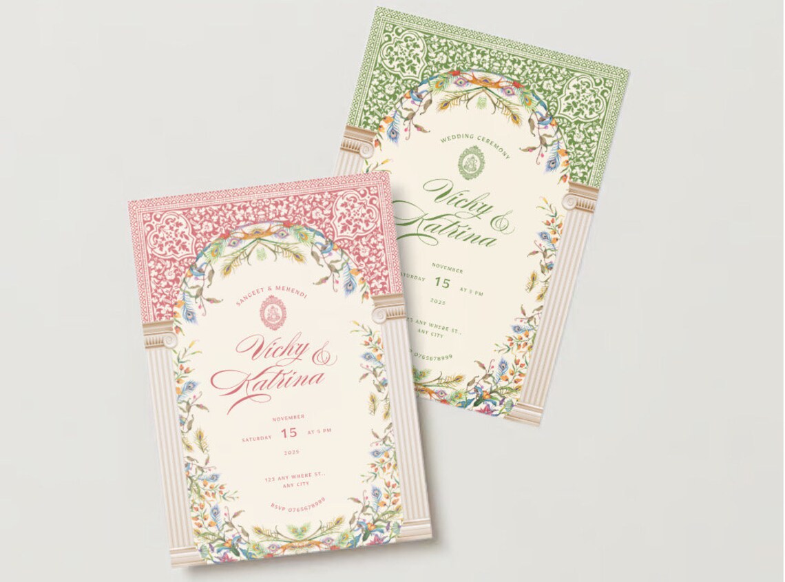 Indian Wedding Invitations Hindu Asian Mehendi Sangeet Reception Haldi ...