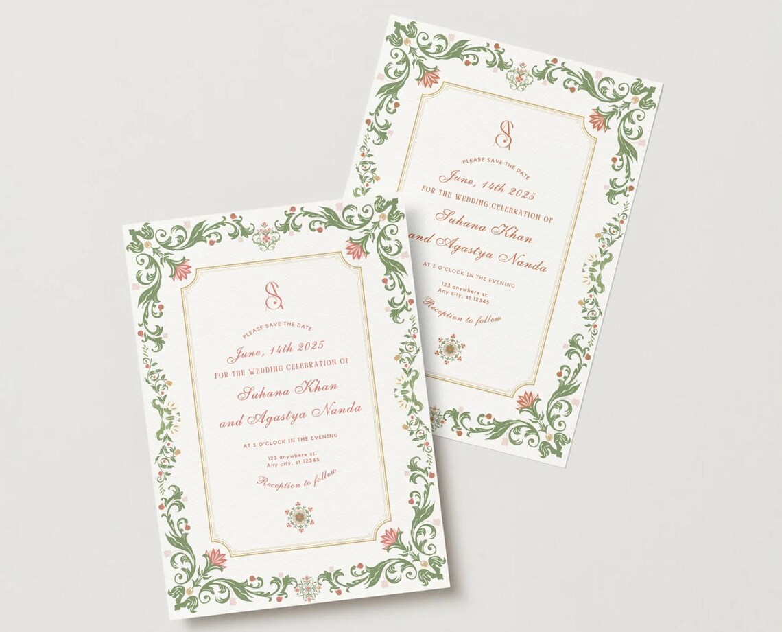 Indian Wedding Invitations Mughal Hindu Asian Mehendi Sangeet Reception ...