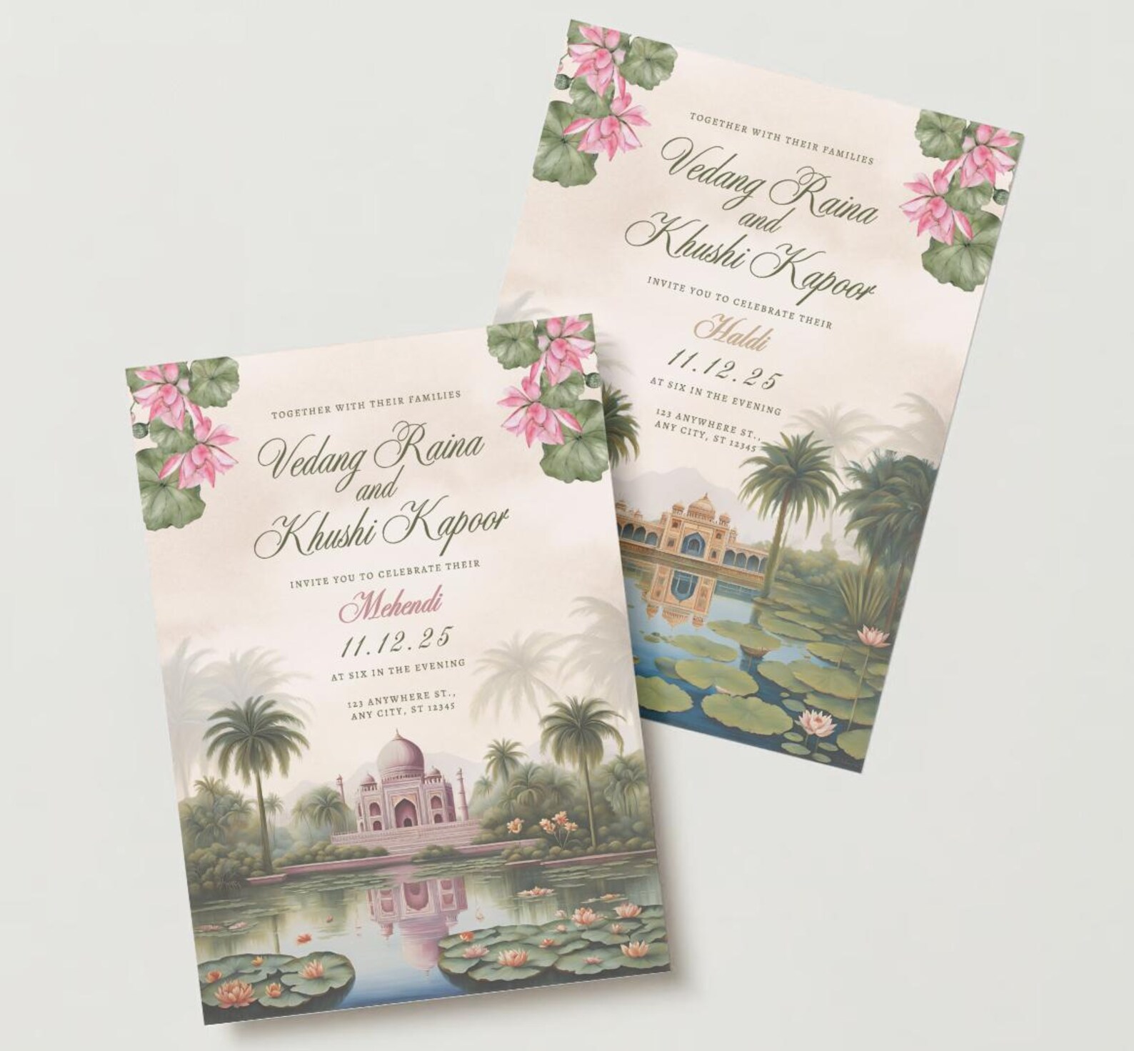 Indian Royal Mughal Wedding Invitations Hindu Asian Muslim Mehndi ...