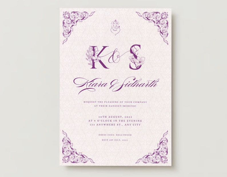 Digital Indian Hindu Ceremony Wedding Invite Mehendi Wedding Sangeet ...