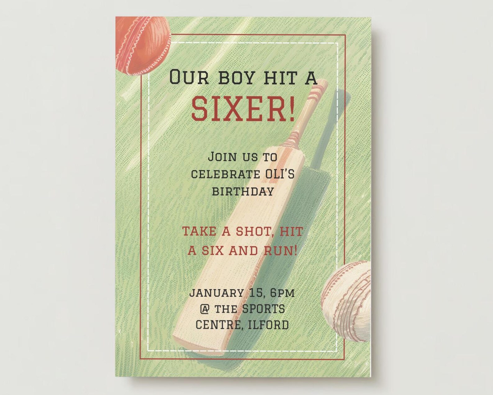 Children's Cricket 6th Birthday Invite for Kid's Party - Editable Canva ...