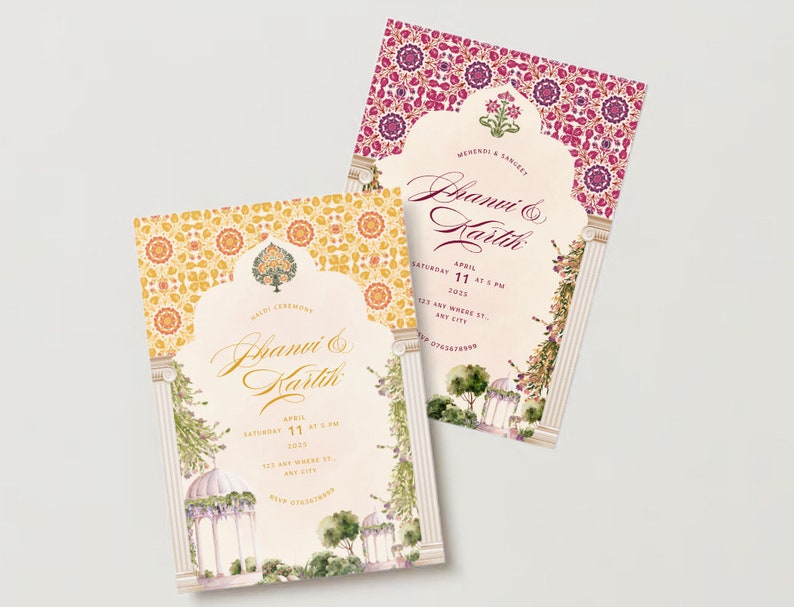 Indian Asian Wedding Invitations, Mehendi|sangeet|haldi|reception - 4 ...