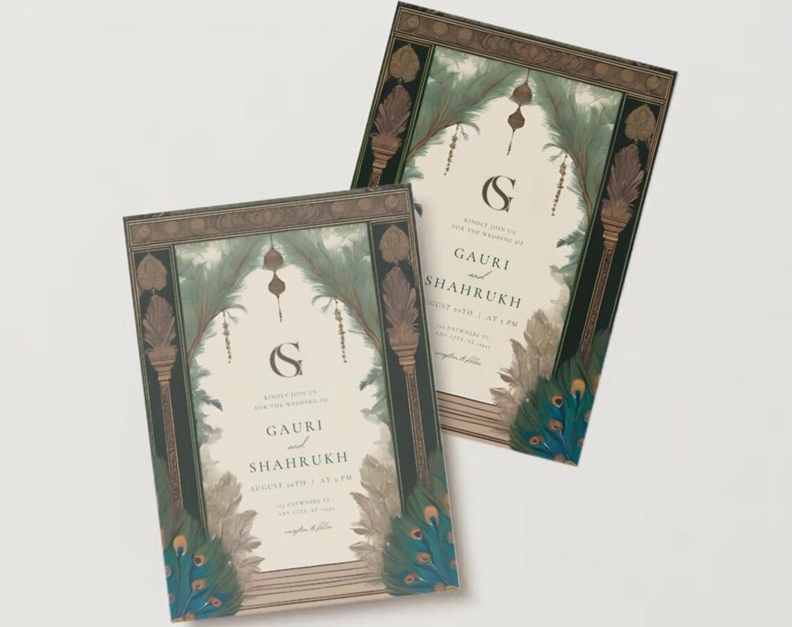 Indian Wedding Invitations Hindu Asian Peacock Frame Ornate - Etsy