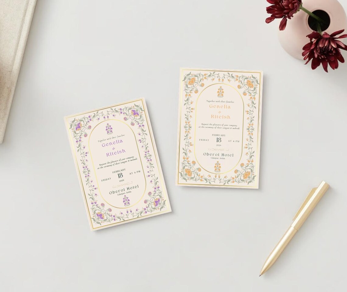Indian Wedding Invitations Hindu Asian Mehendi Sangeet Reception Haldi ...