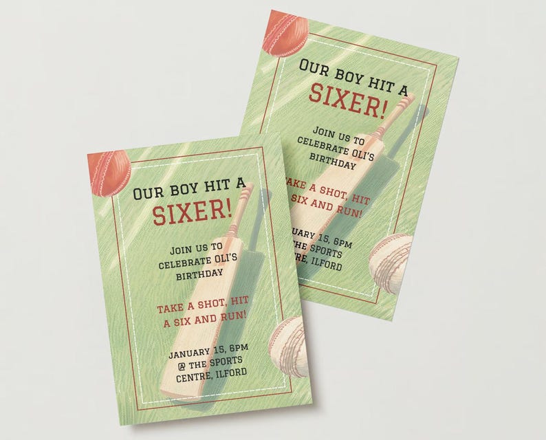 Children's Cricket 6th Birthday Invite for Kid's Party - Editable Canva ...
