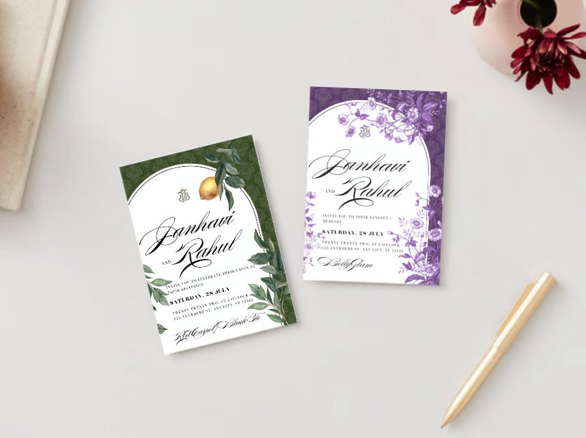 Indian Wedding Invitations Hindu Asian Mehendi Sangeet Reception Haldi ...