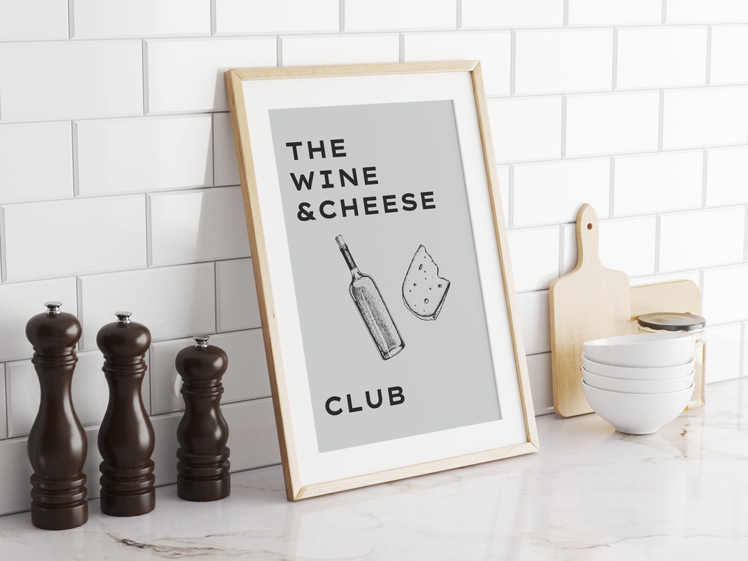 Wine and Cheese Club Print cheese Poster Wine Print Italian Print Hand ...