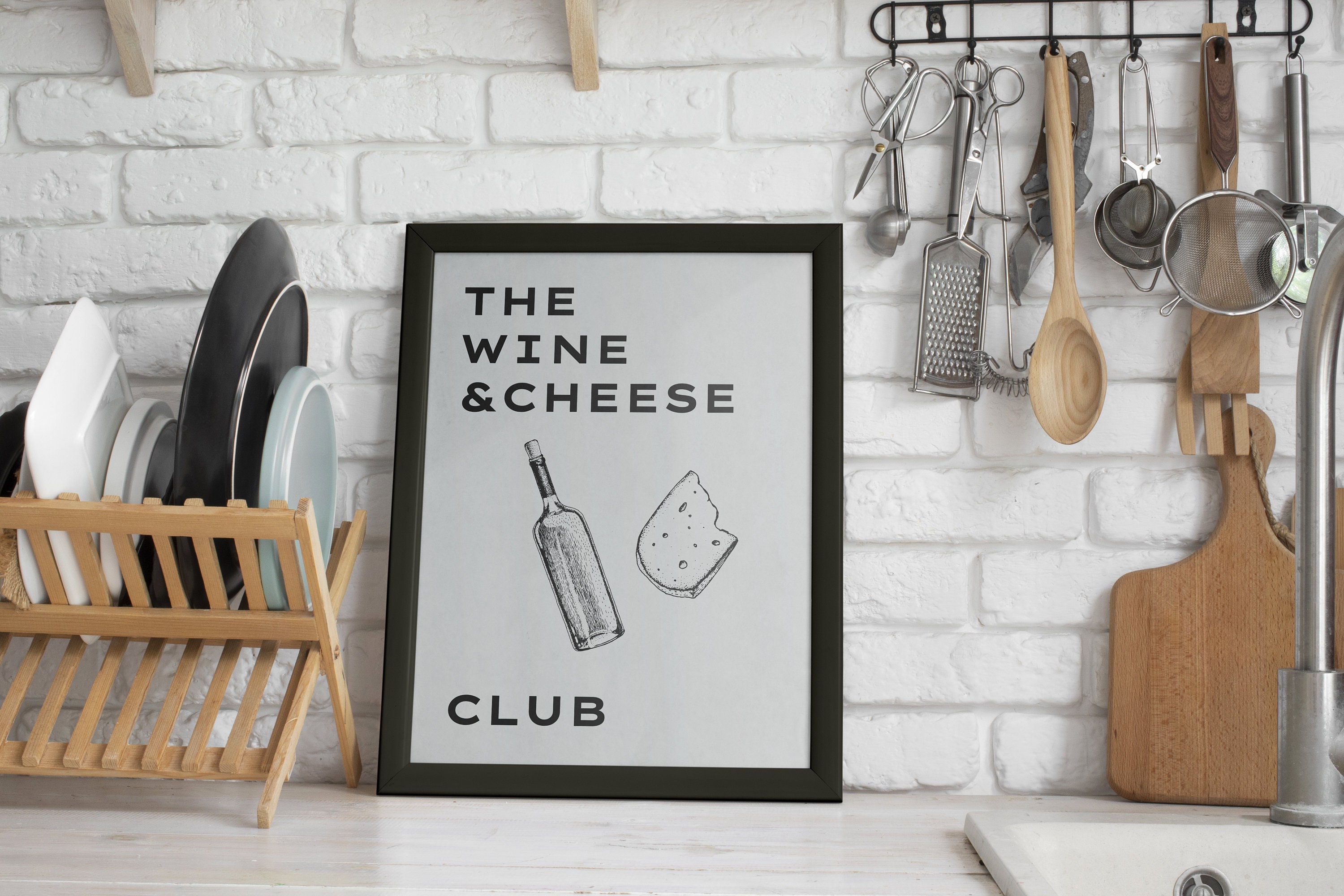 Wine and Cheese Club Print cheese Poster Wine Print Italian Print Hand ...