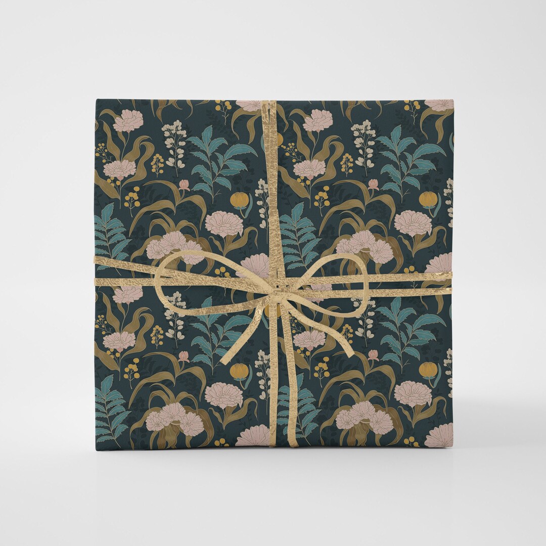 Dark Forest Holiday Botanical Wrapping Paper Roll Rustic Botanical ...