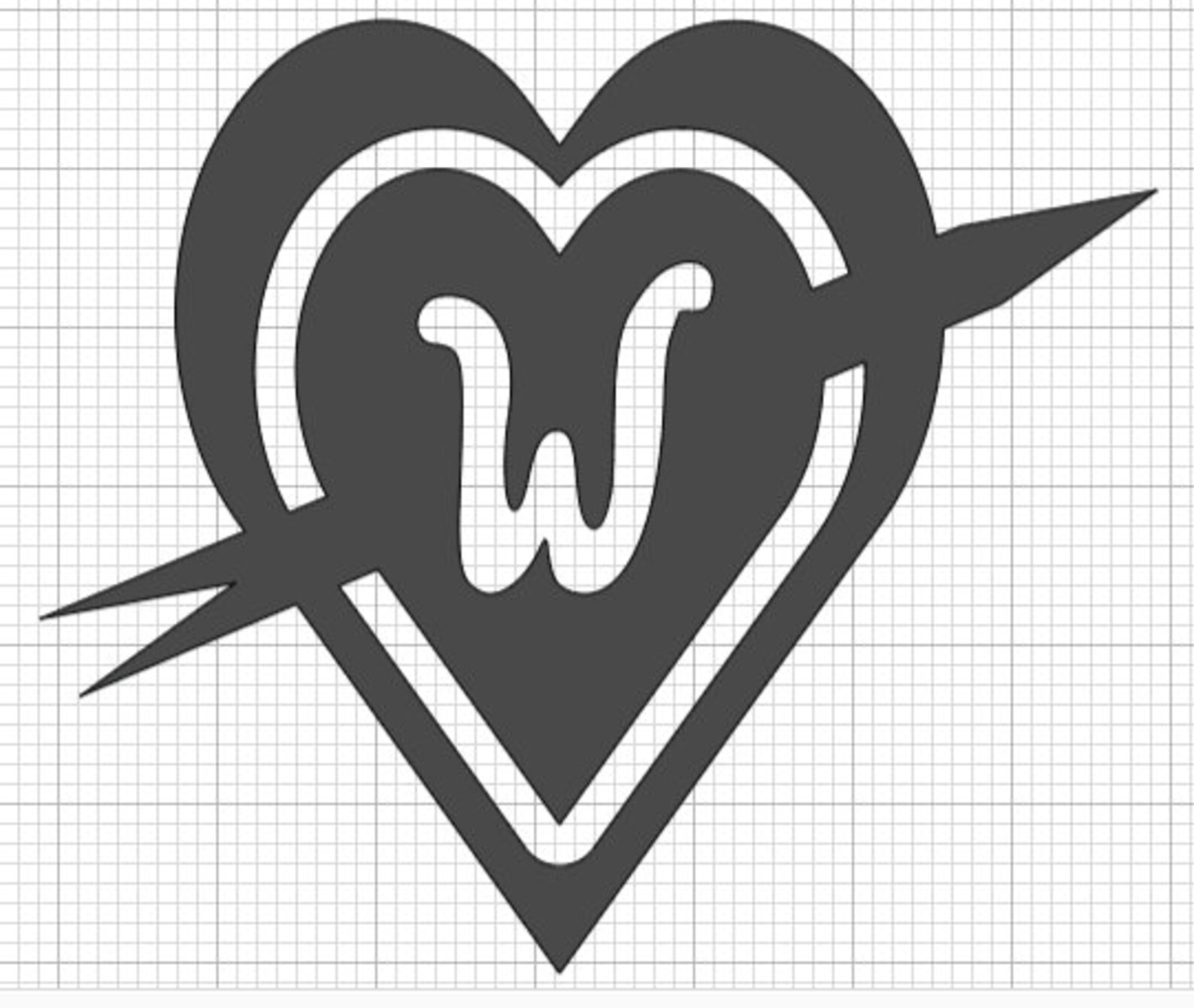 Elongated Double Heart With Initial W Cut-out With and Without an Arrow ...