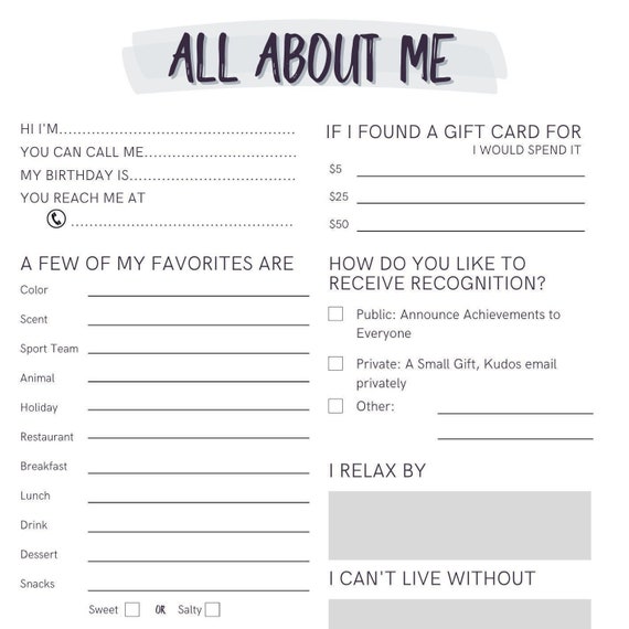 All About Me Questions