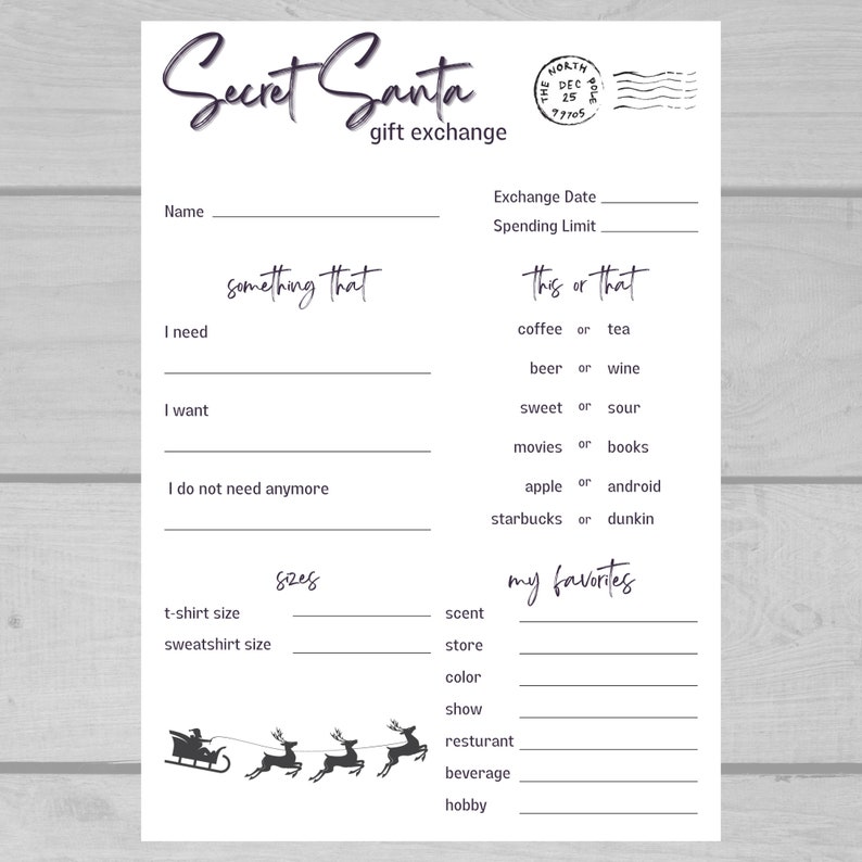 Christmas Gift Exchange/ Secret Santa Fillable Template - Etsy