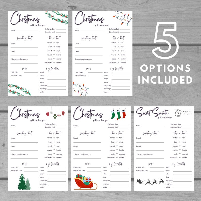 Christmas Gift Exchange/ Secret Santa Fillable Template - Etsy