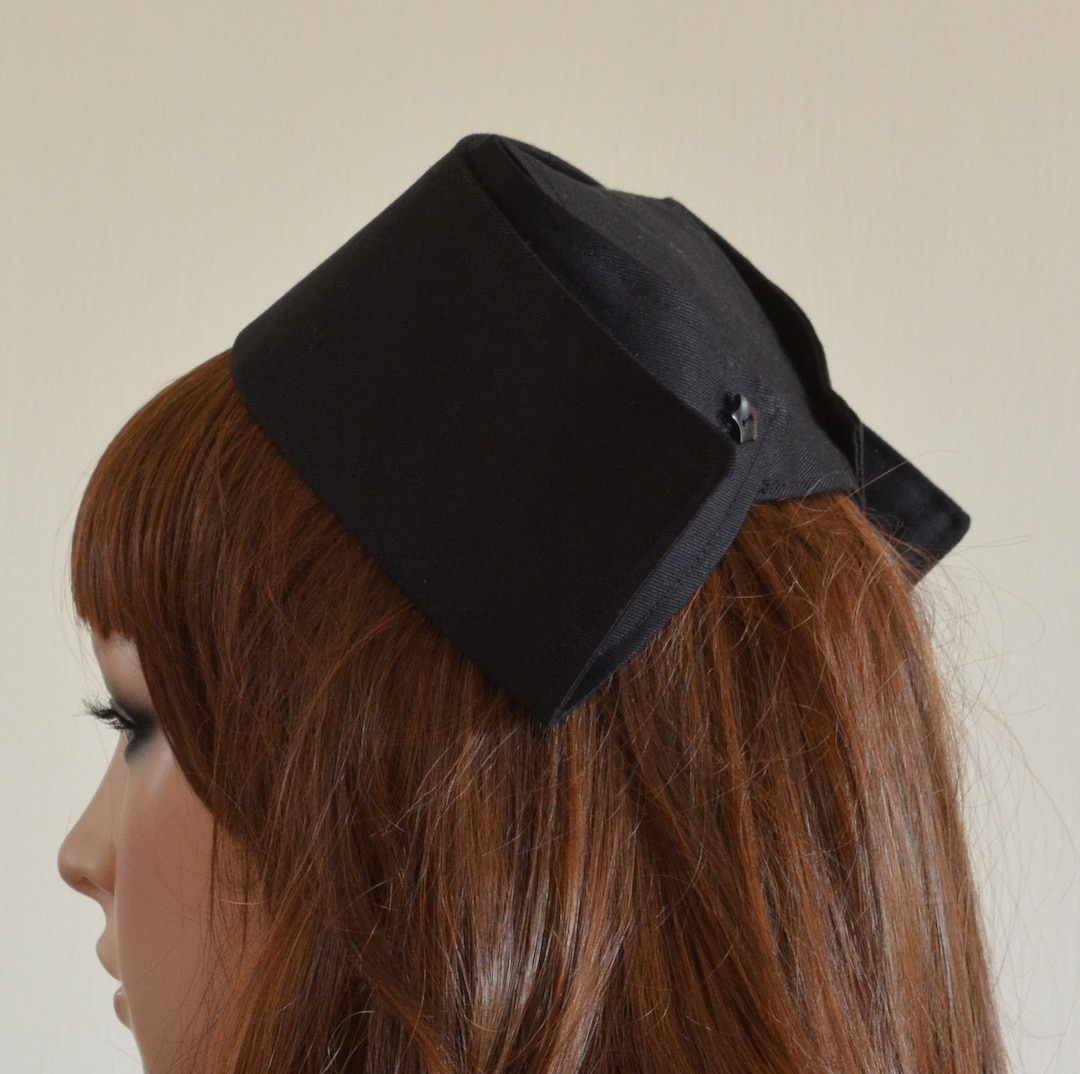 Black NURSE CAP Vintage Style Nurse's Hat in Fabric With 2 - Etsy