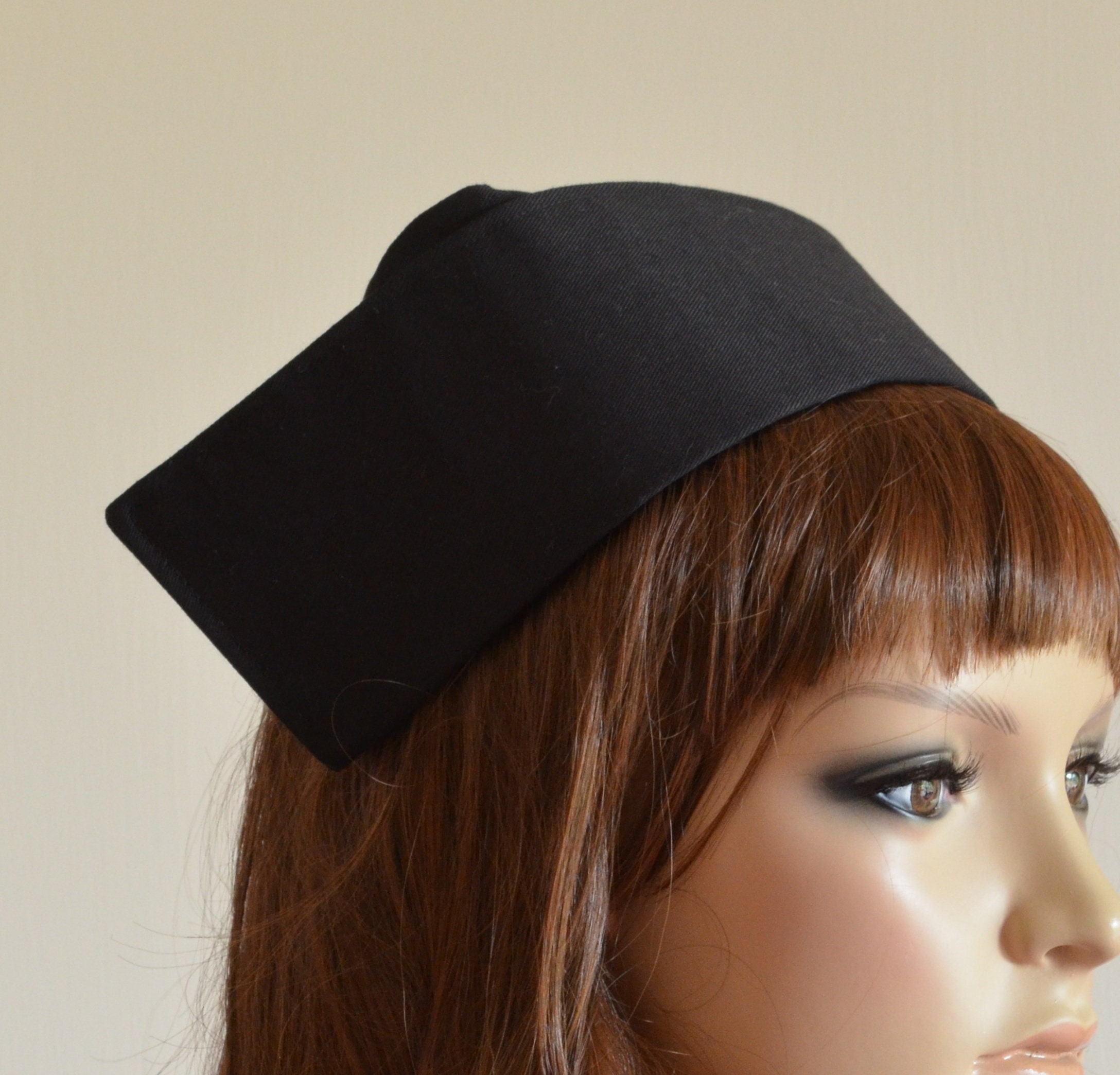 Black NURSE CAP Vintage Style Nurse's Hat in Fabric With 2 - Etsy