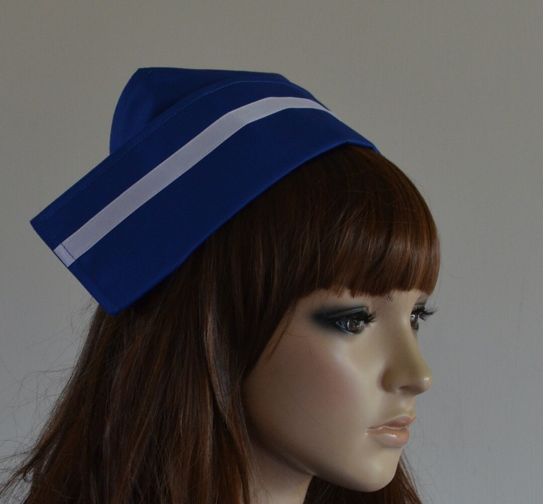 Vintage Style FABRIC NURSE'S HAT Royal Blue Nurse Cap With White Stripe ...