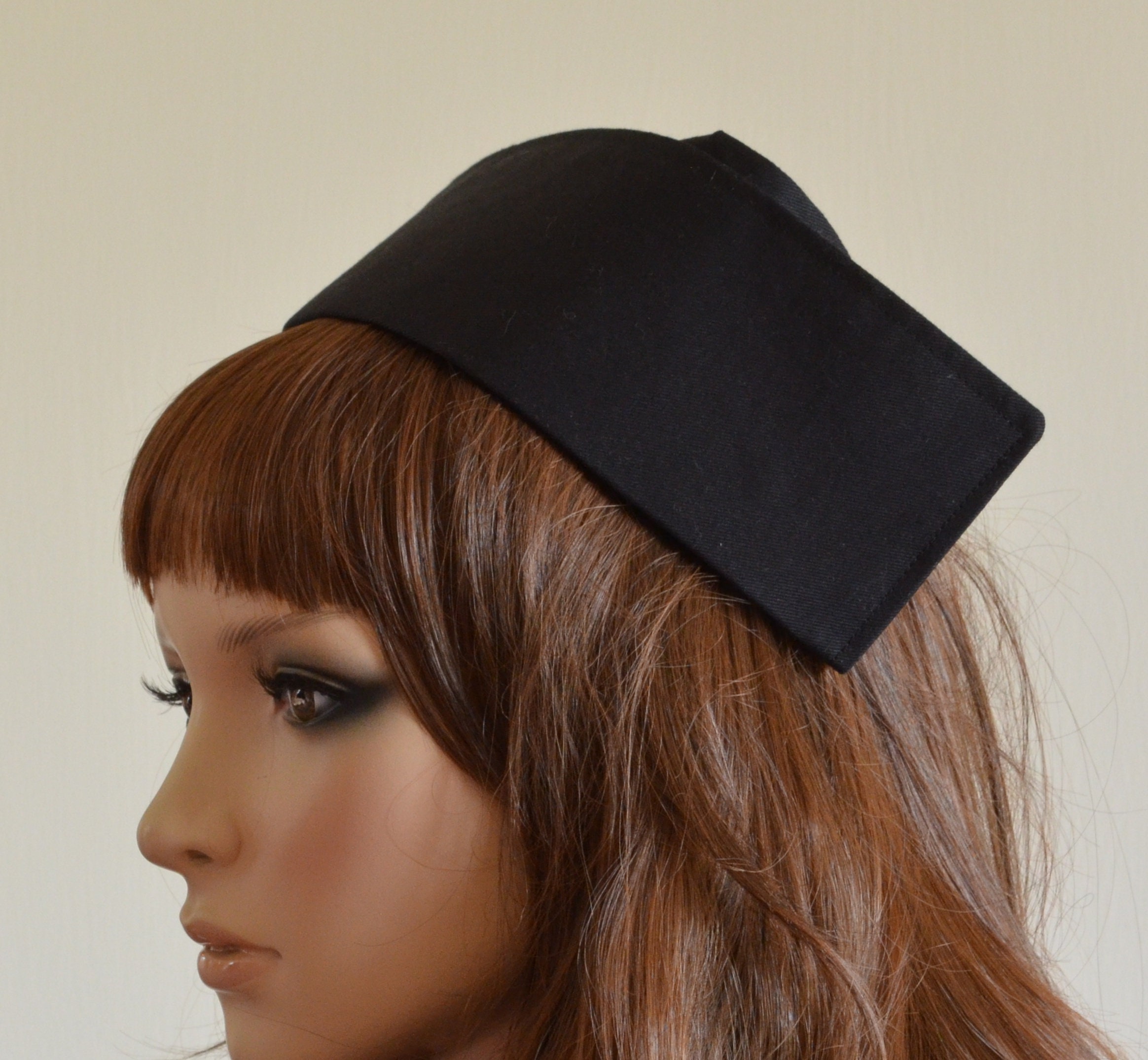 Black NURSE CAP Vintage Style Nurse's Hat in Fabric With 2 - Etsy