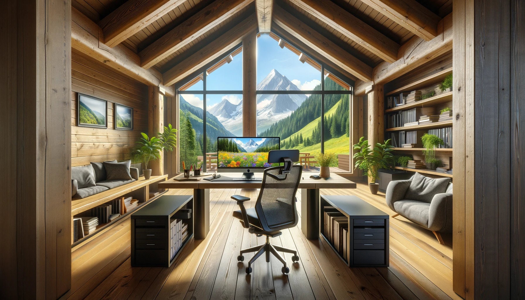 Zoom or Desktop Background Image - Mountain Chalet in Spring - Etsy