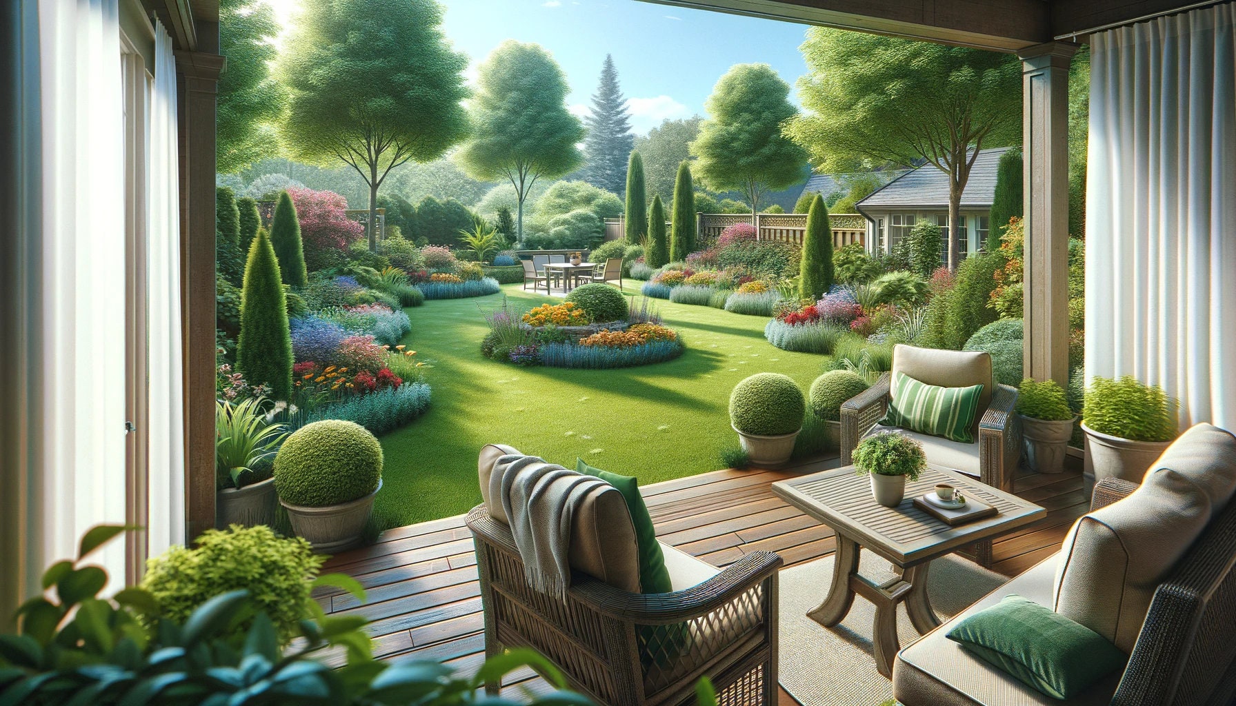 Zoom or Desktop Background - Landscaped Yard With Deck View - Etsy