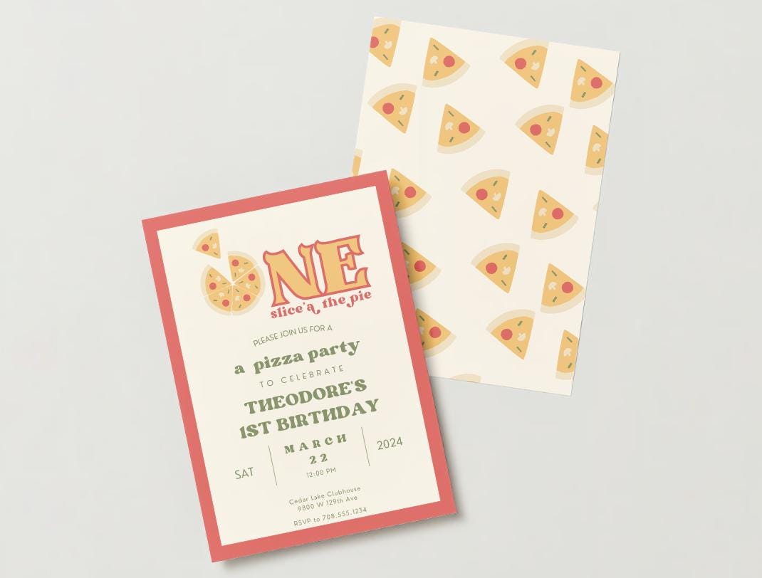 Pizza First Birthday Invitation Template - Etsy