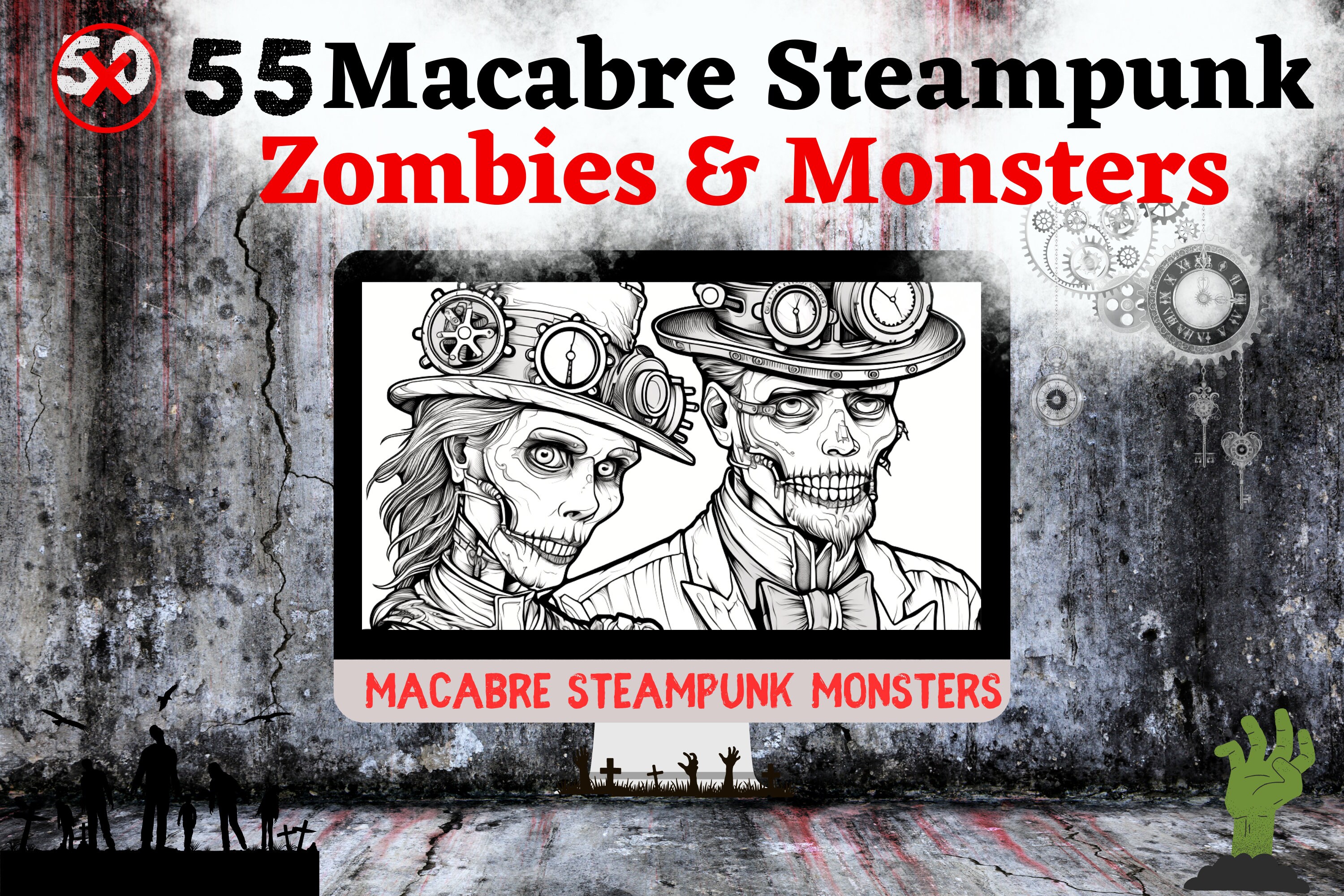 50 Steampunk Zombies & Monsters Coloring Pages 5 Bonus Adult Relaxation ...