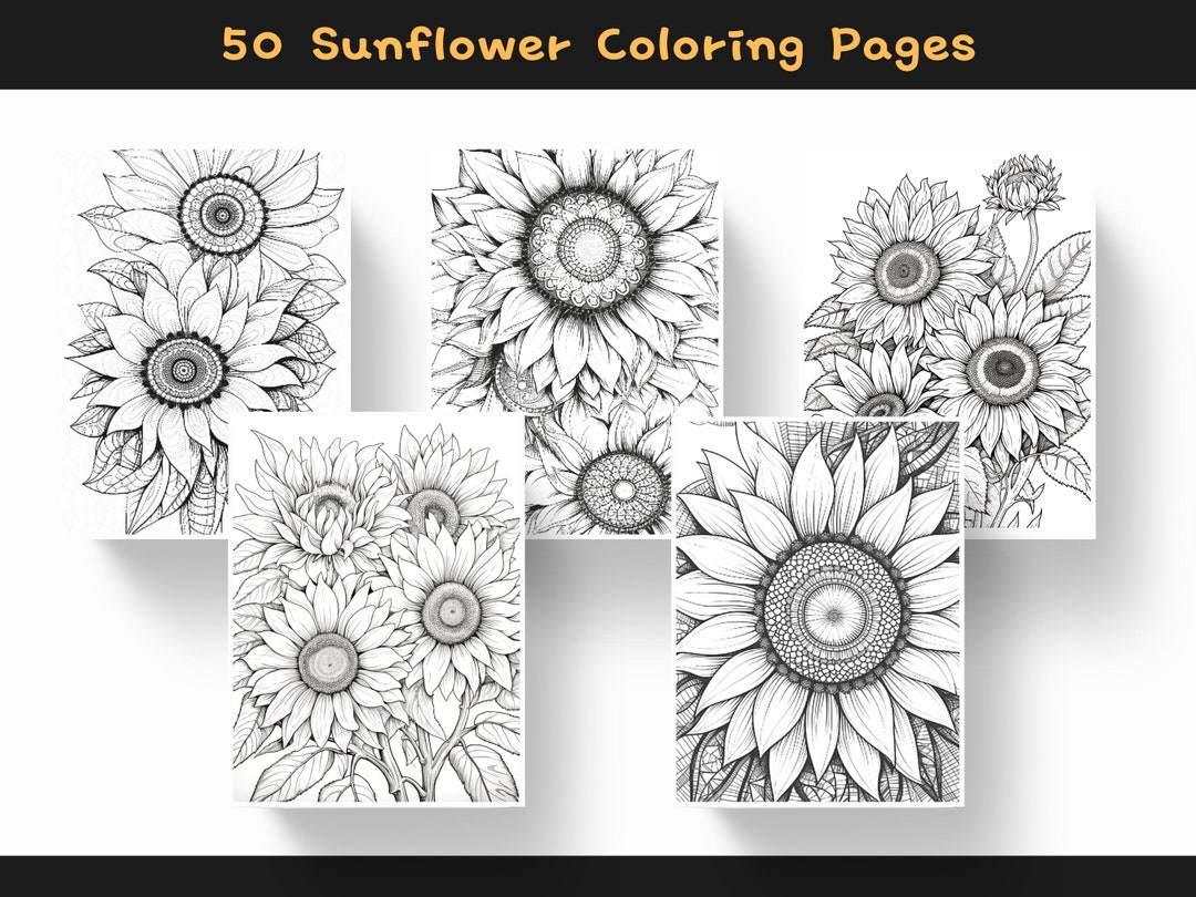 50 Sunflower Coloring Pages for Adults Printable Art Instant Download ...