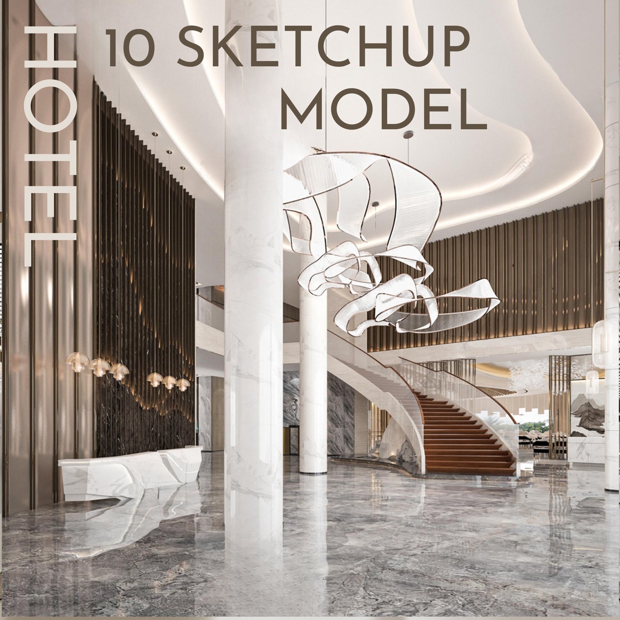 Modern Hotel Lobby Interior Design H3 Professional Sketchup 3d Model Etsy