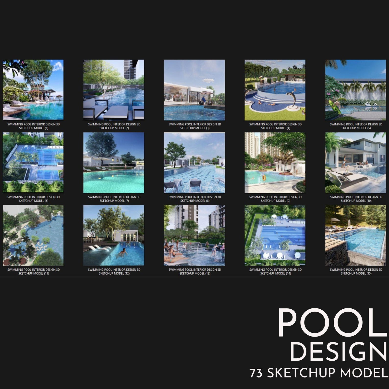 NEW! 73 Swimming Pool Design Sketchup 3D Interior Design Model - Etsy