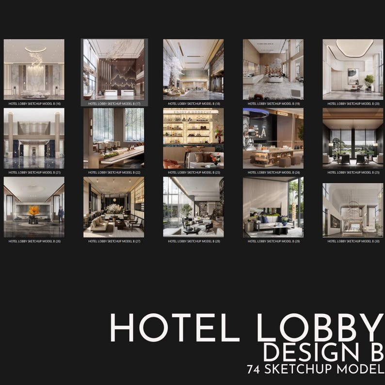 NEW! UPDATED 74 Hotel Lobby Set B - Sketchup 3D Hotel Lobby Interior ...