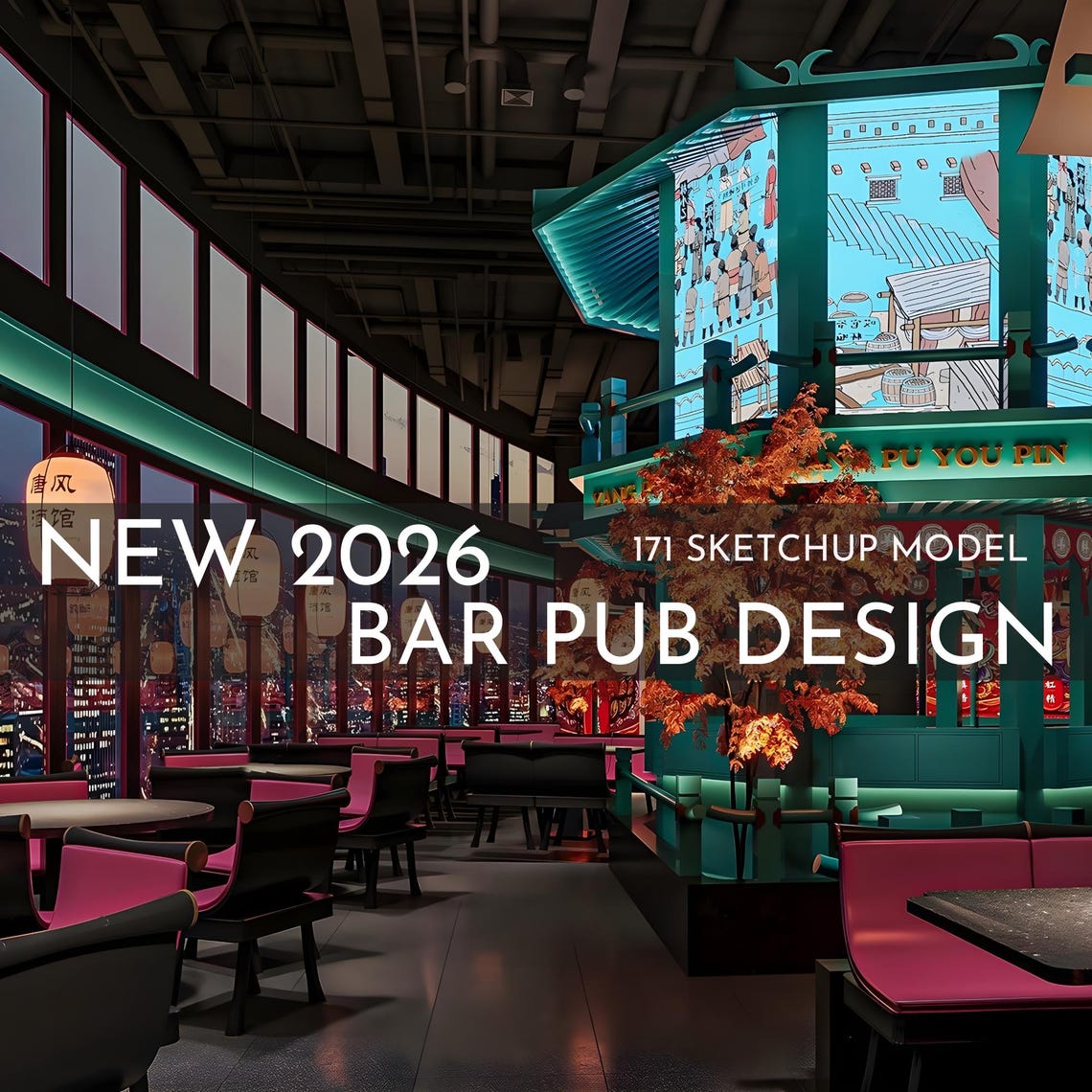 2026 NEW! 171 BAR PUB - Sketchup 3D Hotel Room Interior Design Model - Etsy