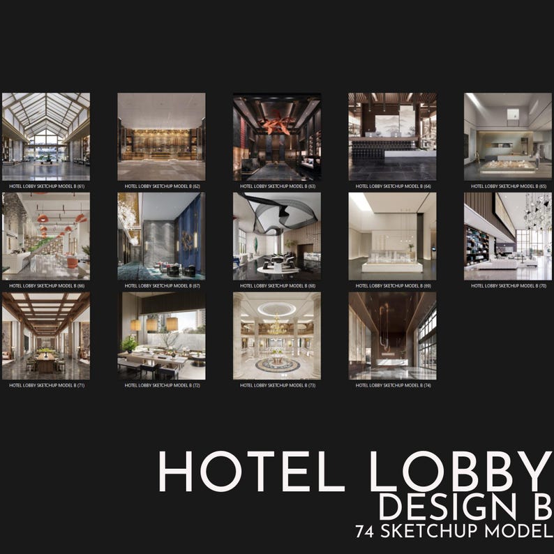 NEW! UPDATED 74 Hotel Lobby Set B - Sketchup 3D Hotel Lobby Interior ...
