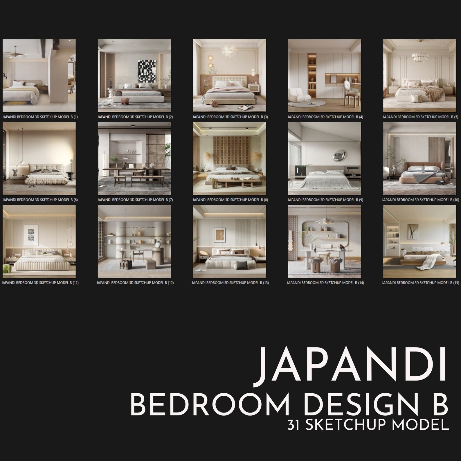 NEW! UPDATED Japandi Design Bedroom Interior Design B - 31 Sketchup 3D ...