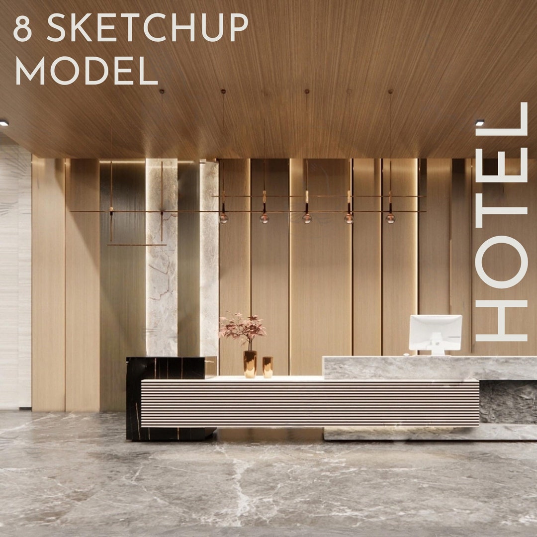 Modern Hotel Lobby Interior Design H1 Professional Sketchup 3D Model - Etsy