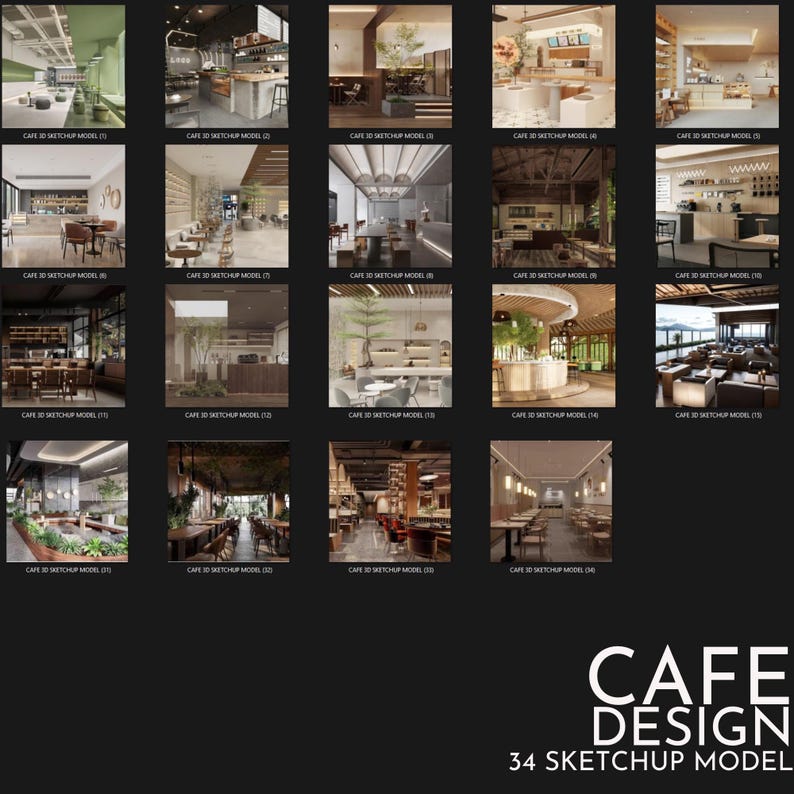 NEW! 34 CAFE - Sketchup 3D CAFE Interior Design Model - Etsy