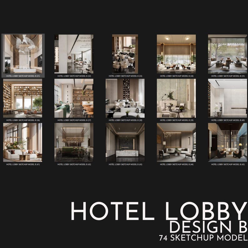 NEW! UPDATED 74 Hotel Lobby Set B - Sketchup 3D Hotel Lobby Interior ...