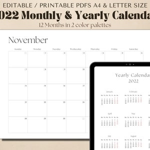 2022 Editable Monthly Planner Calendar Set | A4/letter | Planner Insert ...