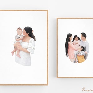 Mini Custom Portrait Watercolor, Faceless Portrait From Photo, Family ...