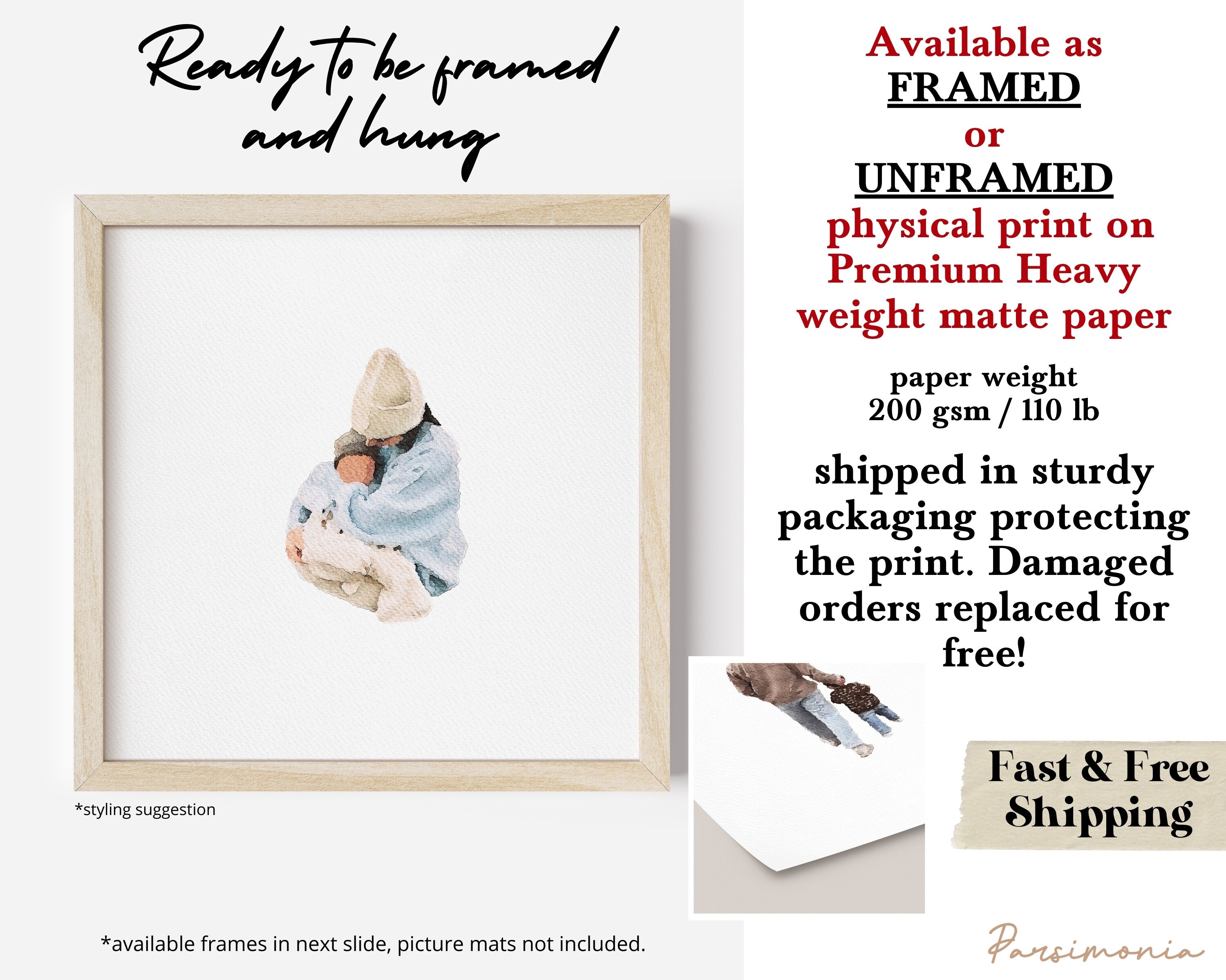 Mini Custom Portrait Watercolor, Faceless Portrait From Photo, Family ...