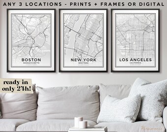 Personalized Set of Three Map Prints Custom Locations City Map - Etsy