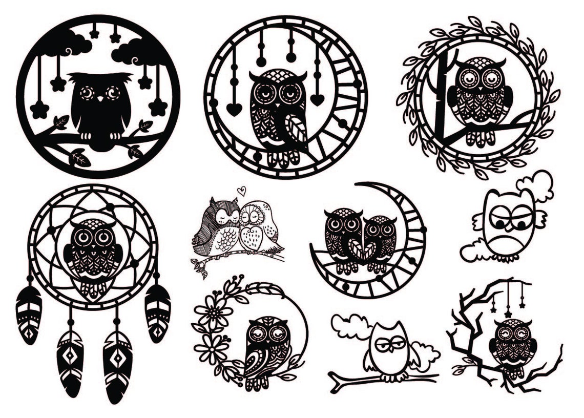 Uil svg bundel uil silhouet svg uil clipart Dromenvanger - Etsy België
