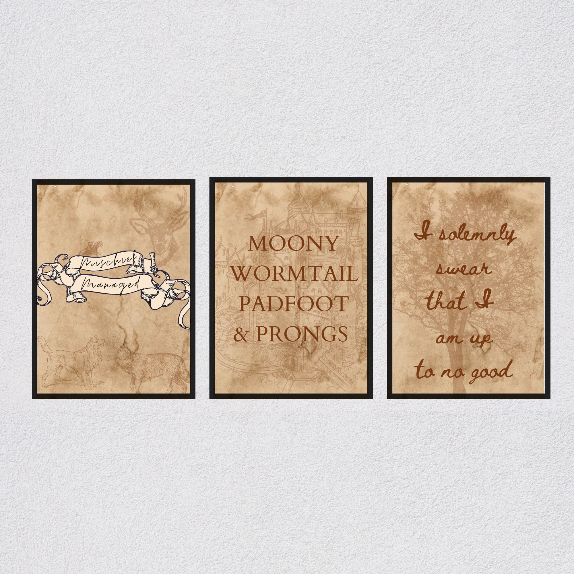 Set of Three Marauders Map Wizard World Posters | Moony, Wormtail, Padfoot and Prongs | Mischief ...
