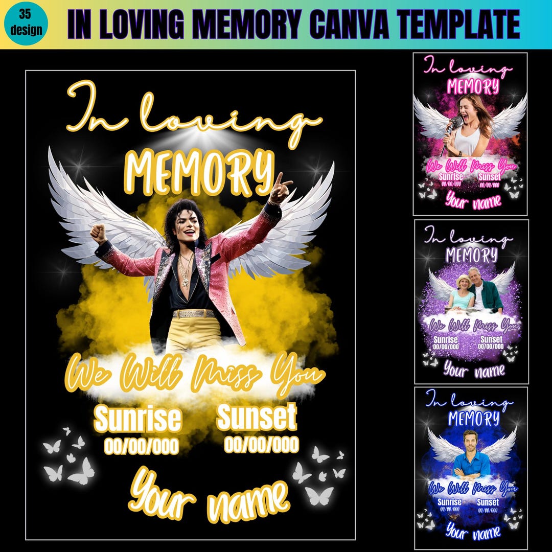 In Loving Memory Design Canva Editable Bundle, Memorial Design Bundle ...