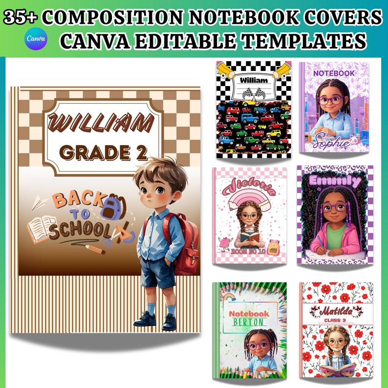 Composition Book Cover Canva Templates 35+ Mega Bundle, Custom Canva ...