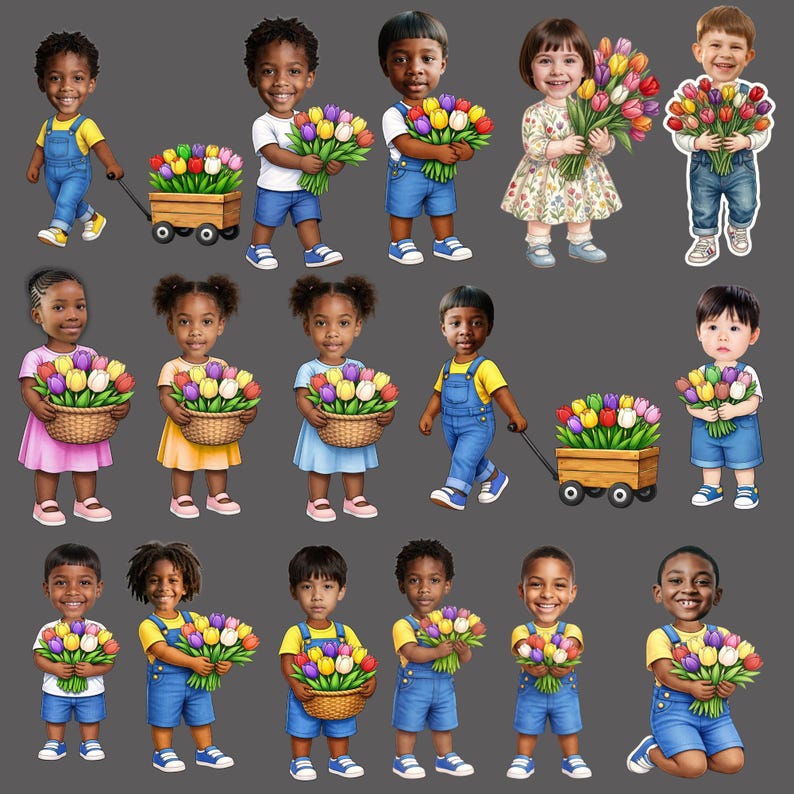 Tulip Kids Add Your Face Editable Canva Template 40+ Designs, Spring ...