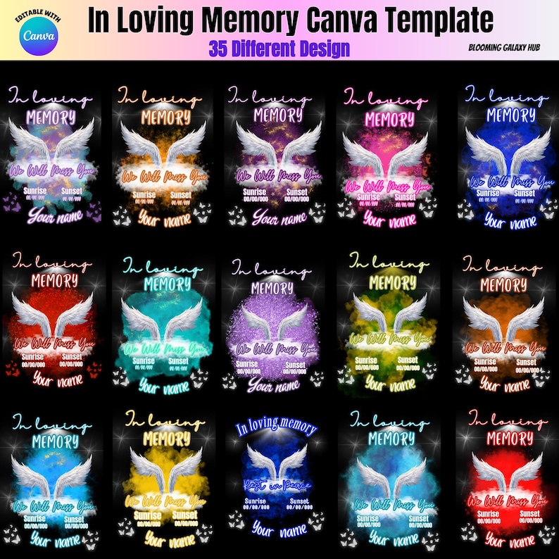 In Loving Memory Editable Canva Template Bundle, Funeral & Remembrance ...