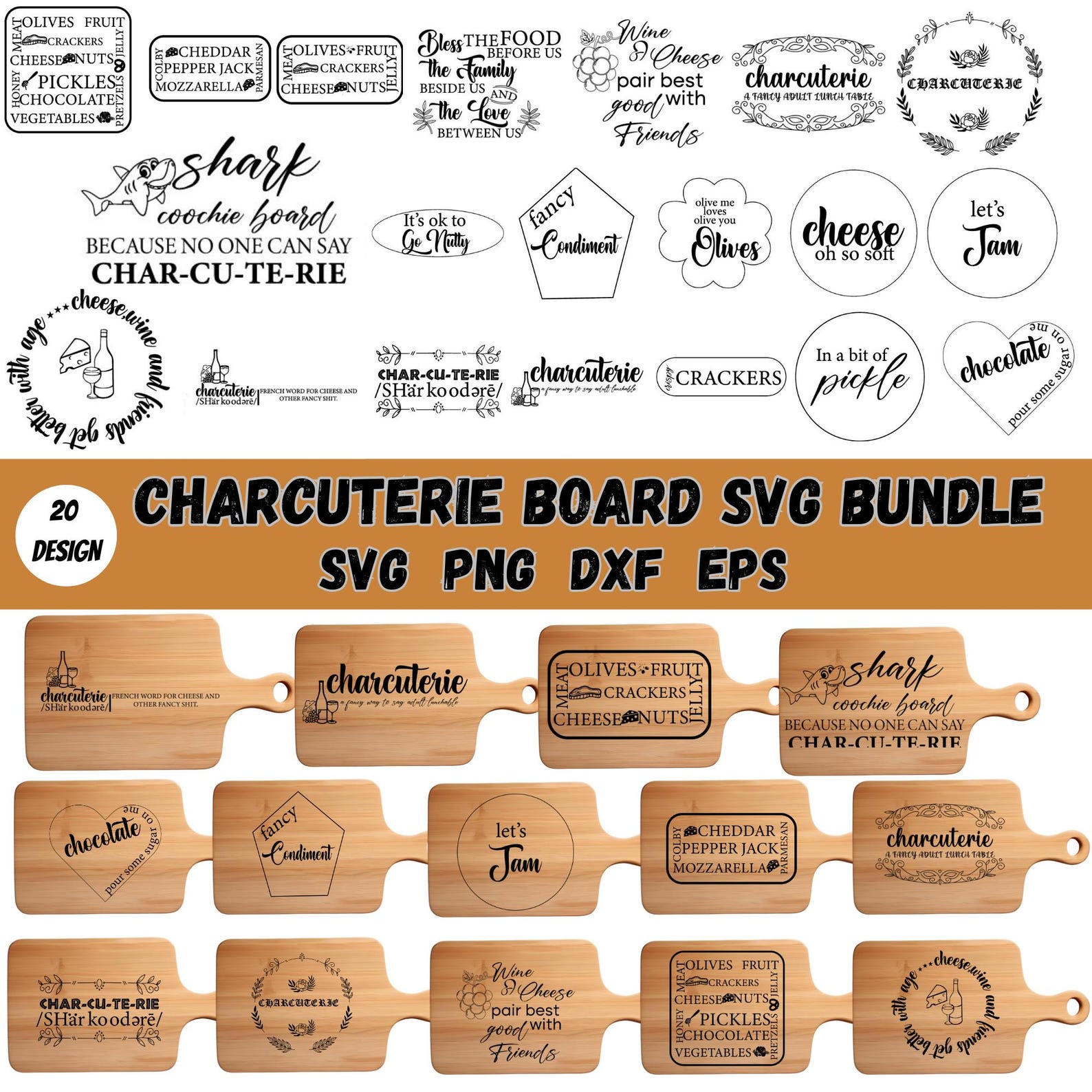 Charcuterie Board Svg Bundle, Cutting Chopping Board Svg, Cheese Board ...