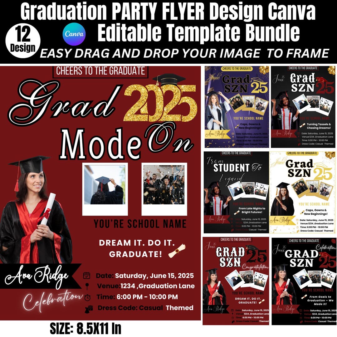 Graduate Flyer Canva Editable 12 Design, Graduation Party Flyer ...